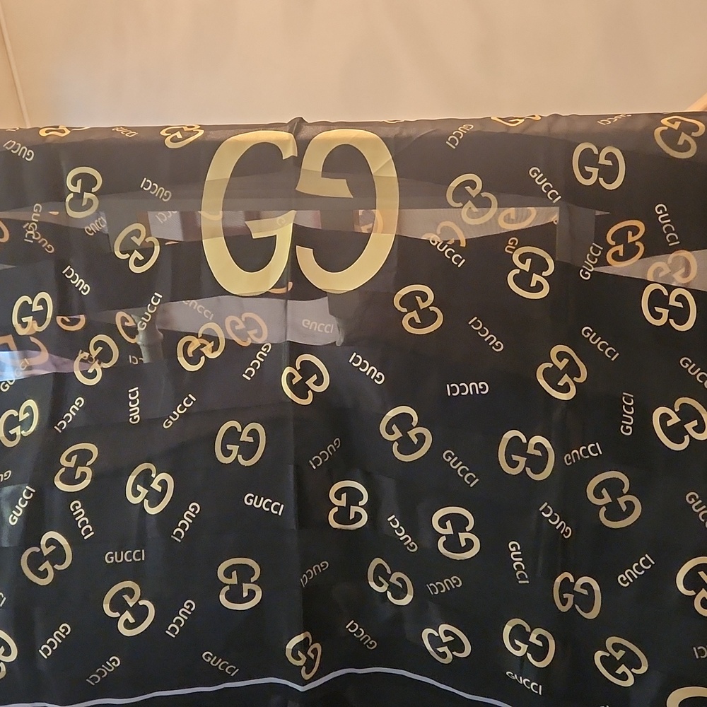 Gucci | Other | Gucci Black And Gold Logo Scarf | Poshmark